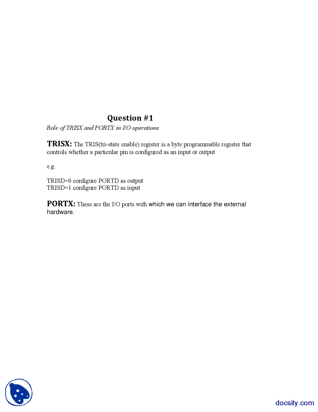 TRISx and PORTx in IO Operation-Embedded System Control-Assignment ...