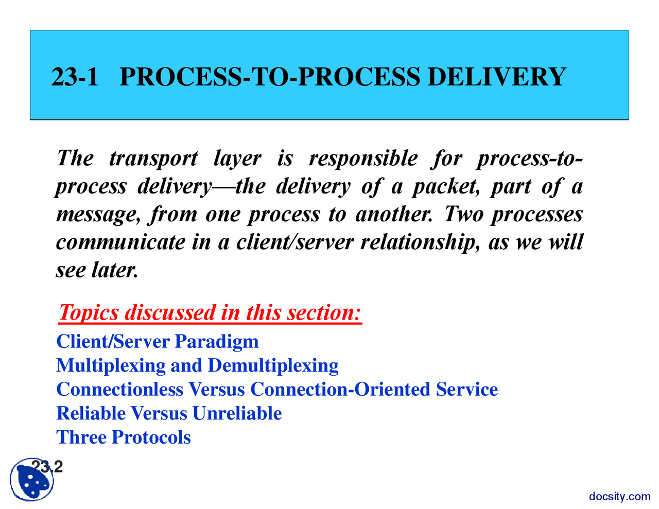 Process to Process Delivery-Data Communication Systems-Lecture Slides - Docsity