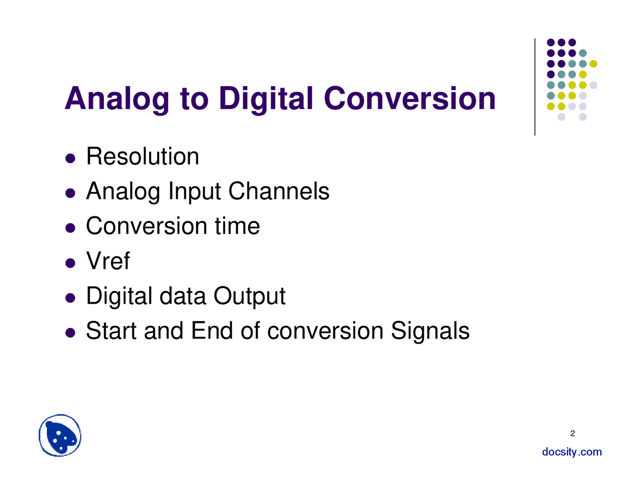 Analog To Digital Conversion Embedded System Control Lecture Slides