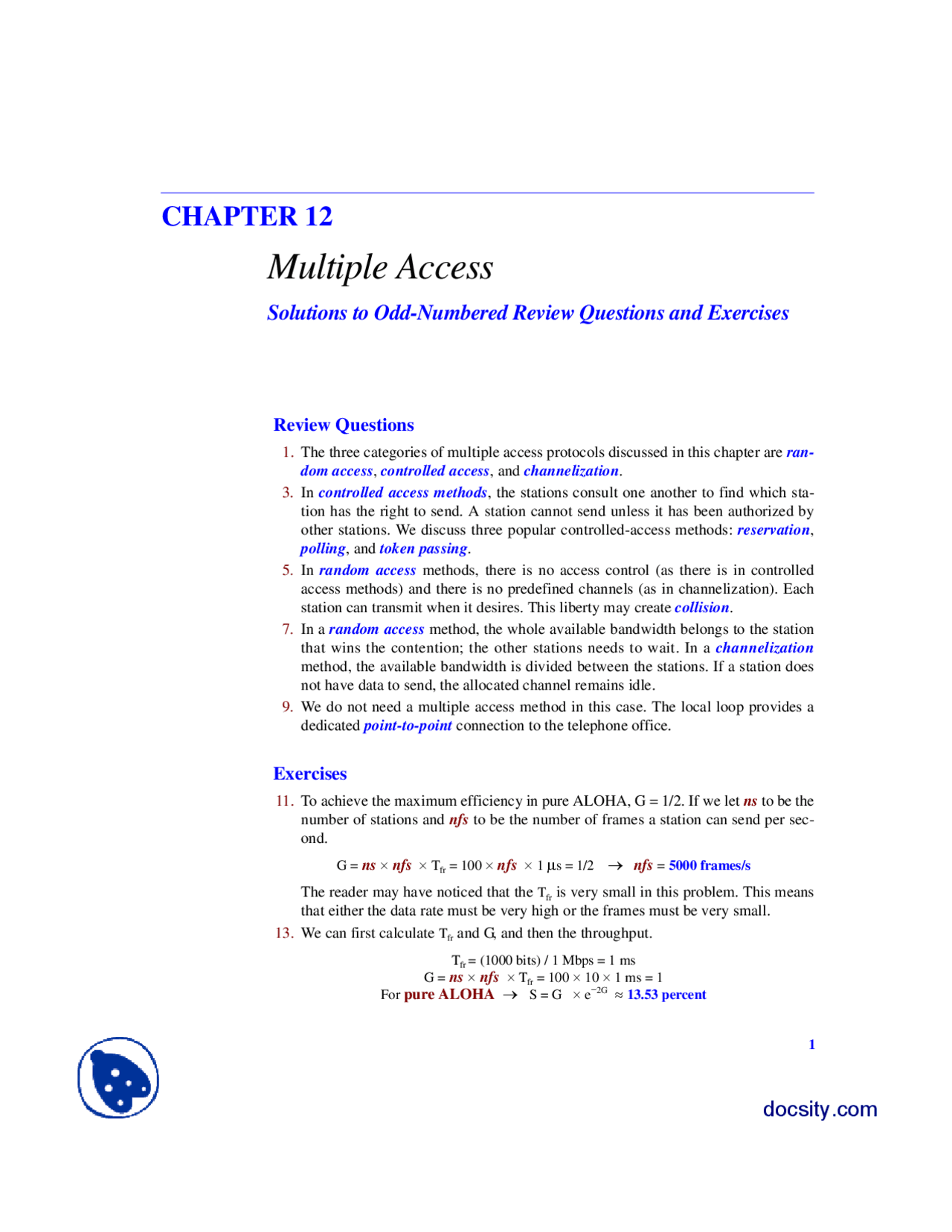 Multiple Access Data Communication Systems Assignment Solution Docsity