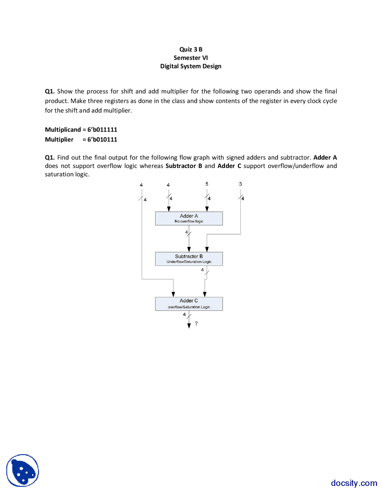 Multiplier Digital System Design Quiz Docsity