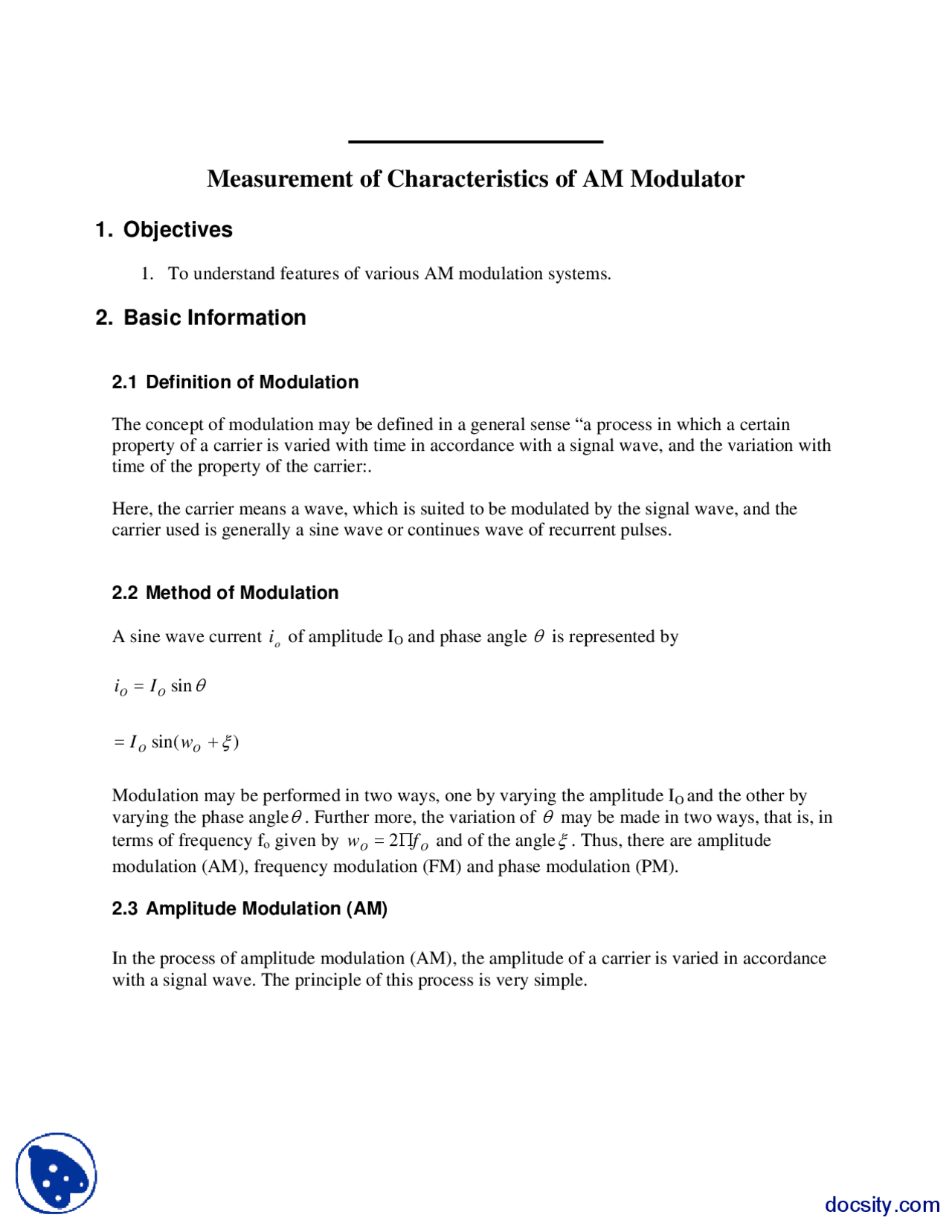 Measurement of Characteristics of AM Modulator-Communication Systems ...