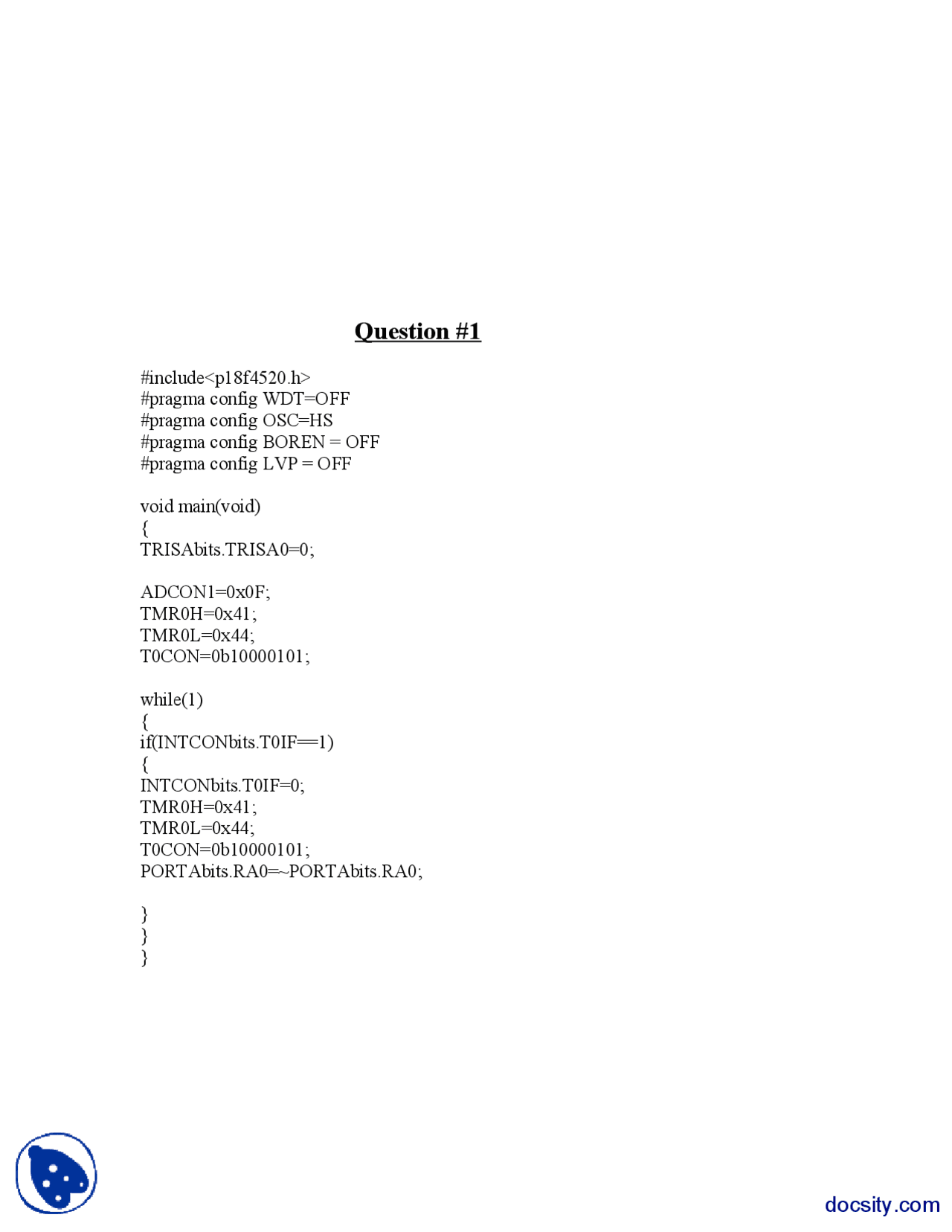 Square Wave Embedded System Control Assignment Solution Docsity