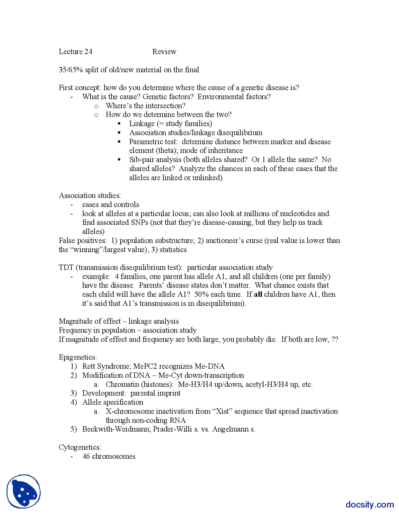 Review-Medical Genetics-Lecture Handout - Docsity