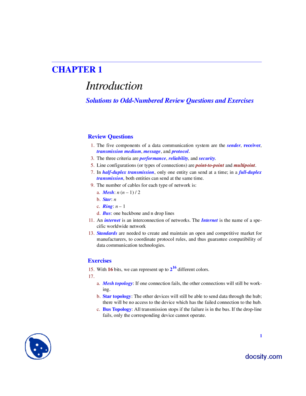 Introduction Data Communication Systems Assignment Solution Exercises
