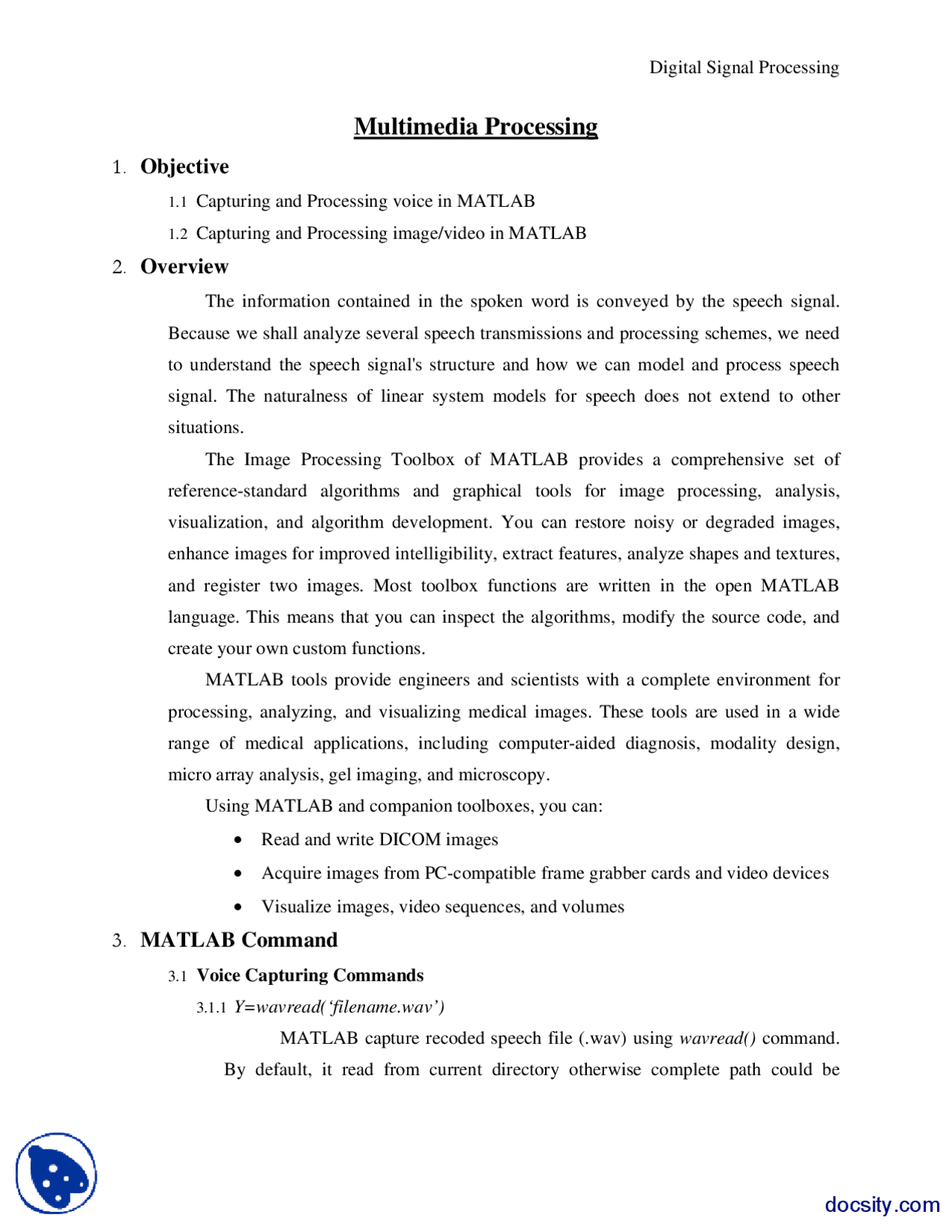 Multimedia Processing Digital Signal Processing Lab Mannual Docsity