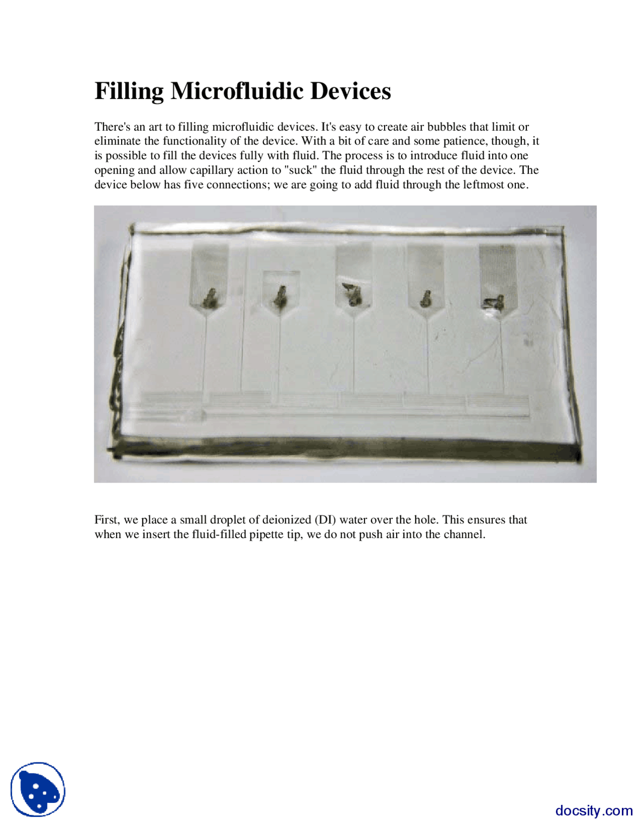 Filling Microfluidic Devices Micro Cellular Engineering Lab Mannual