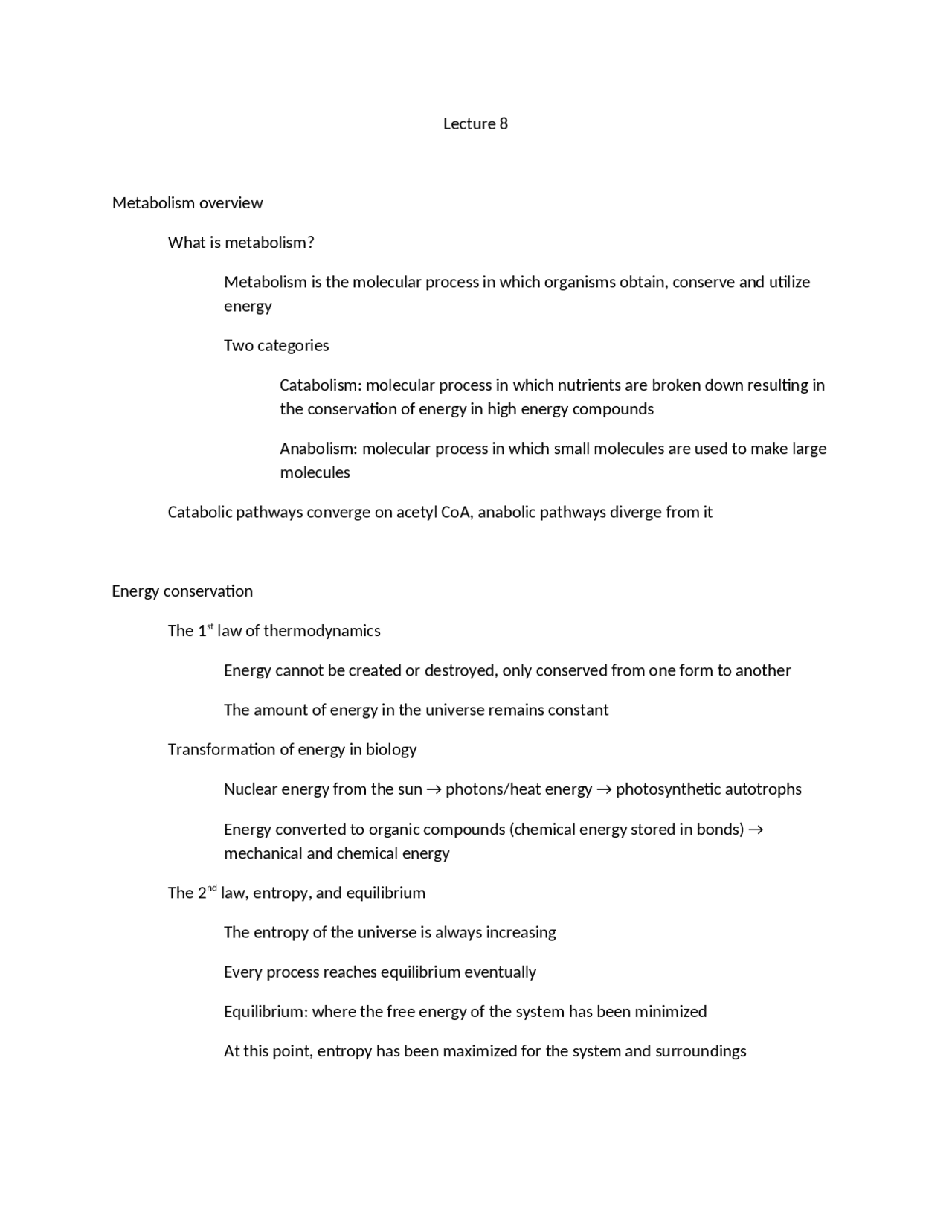 Notes For Metabolism Overview Principles Of Biochemistry Bc 351