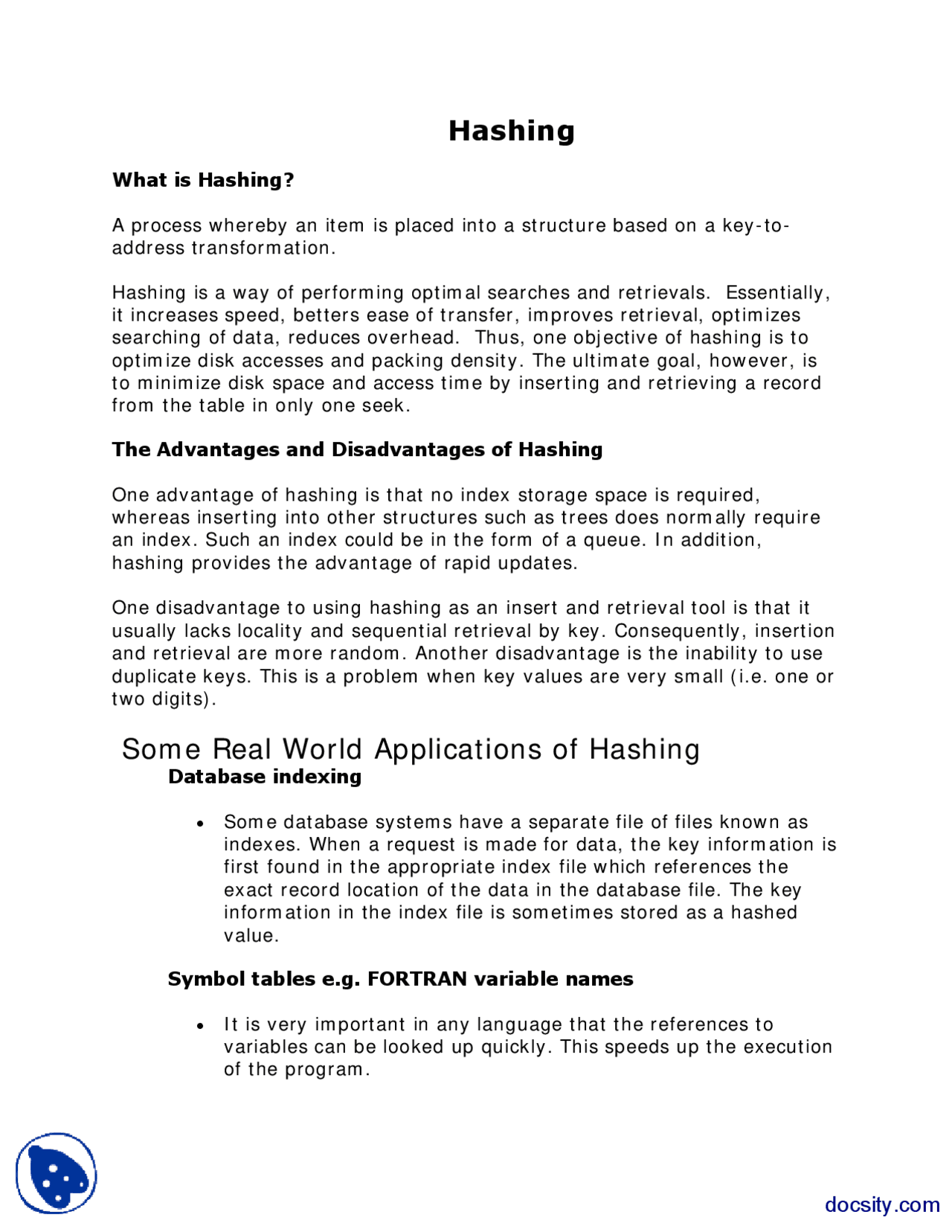 Hashing Data Structures And Representation Lecture Handout Docsity