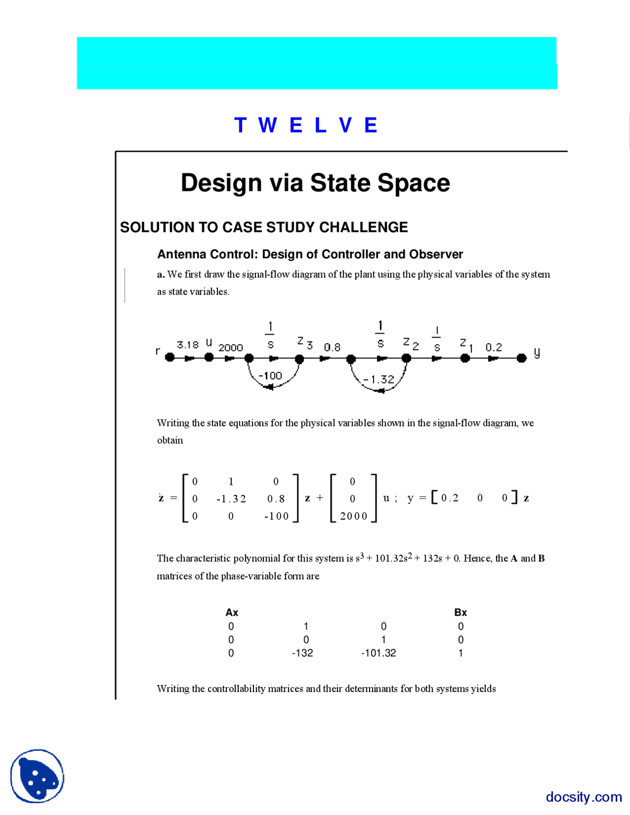 Design Via State Space Control Systems Lecture Handout Docsity
