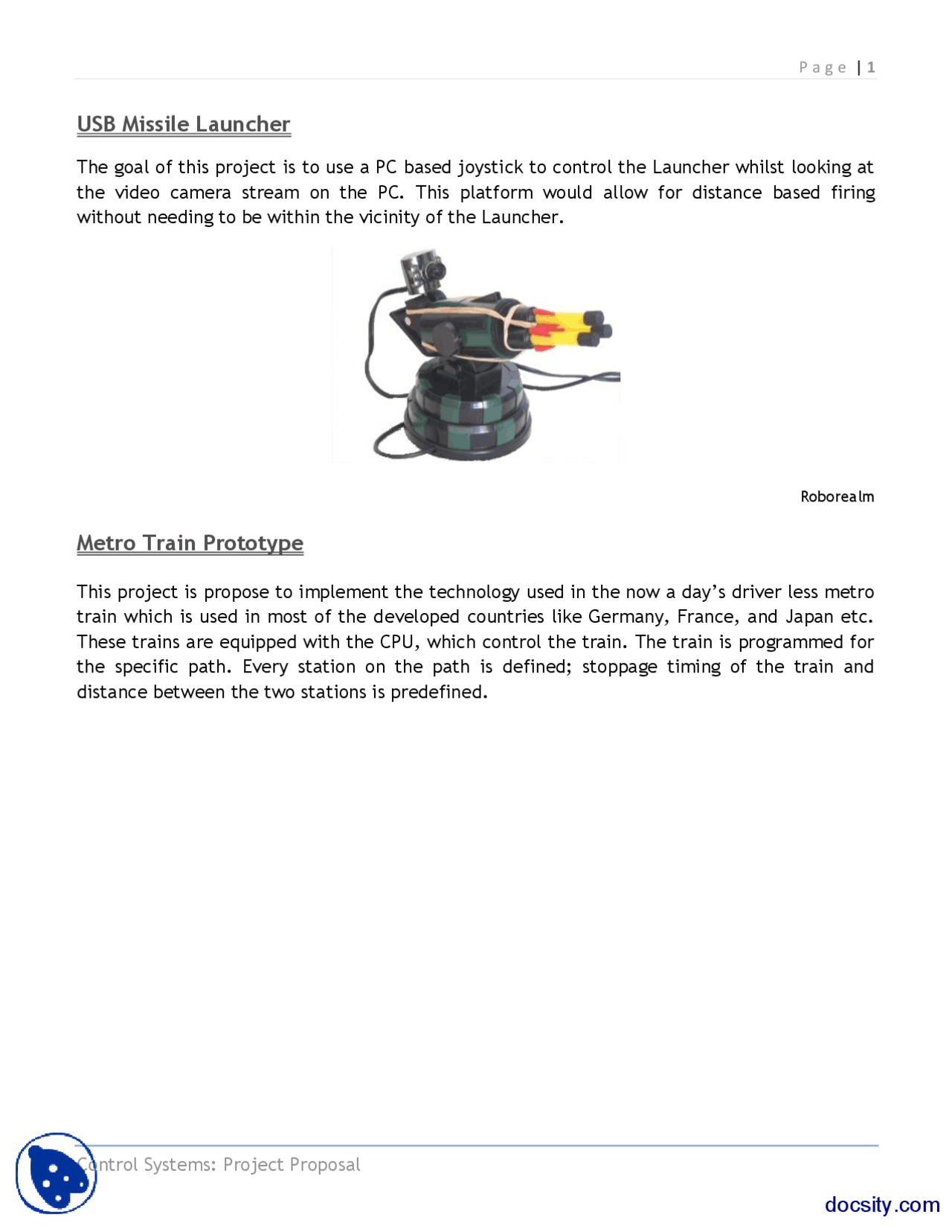 Proposal 2 Control Systems Project Report Docsity