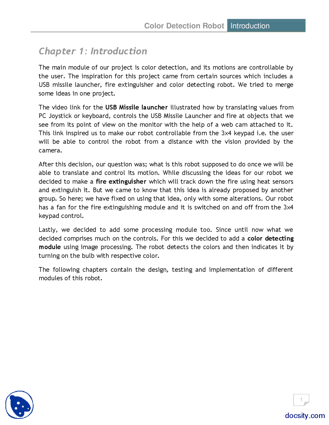 Color Detection Robot Part 2-Control Systems-Project Report - Docsity