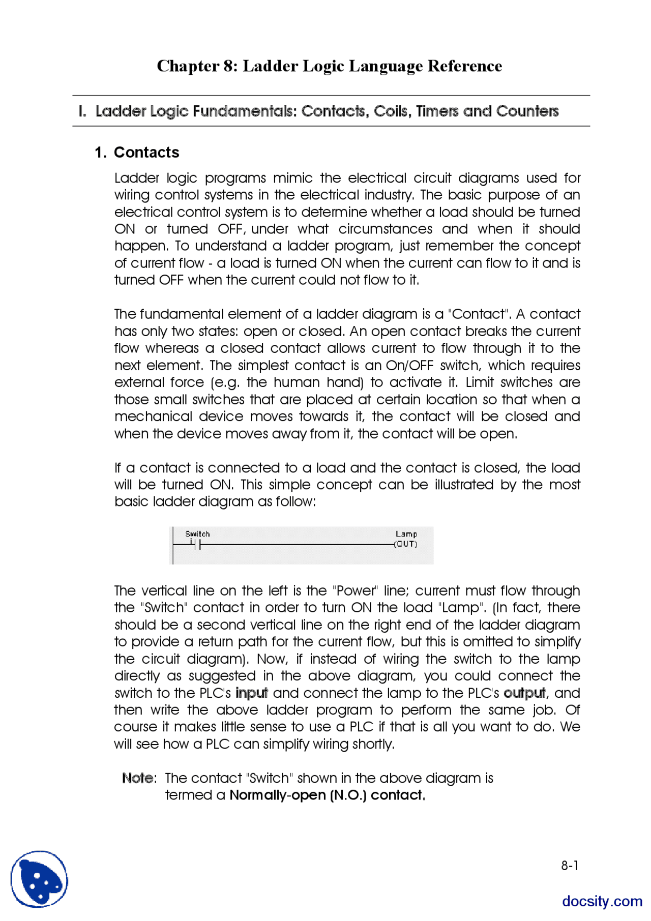 Ladder Logic Language Reference Control Systems Lecture Handout Docsity