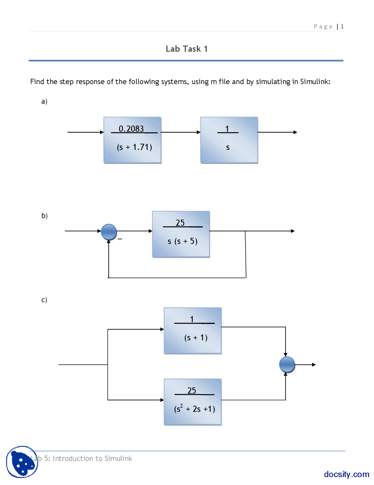 Step Response I Control Systems Lab Reports Exercises Control Systems