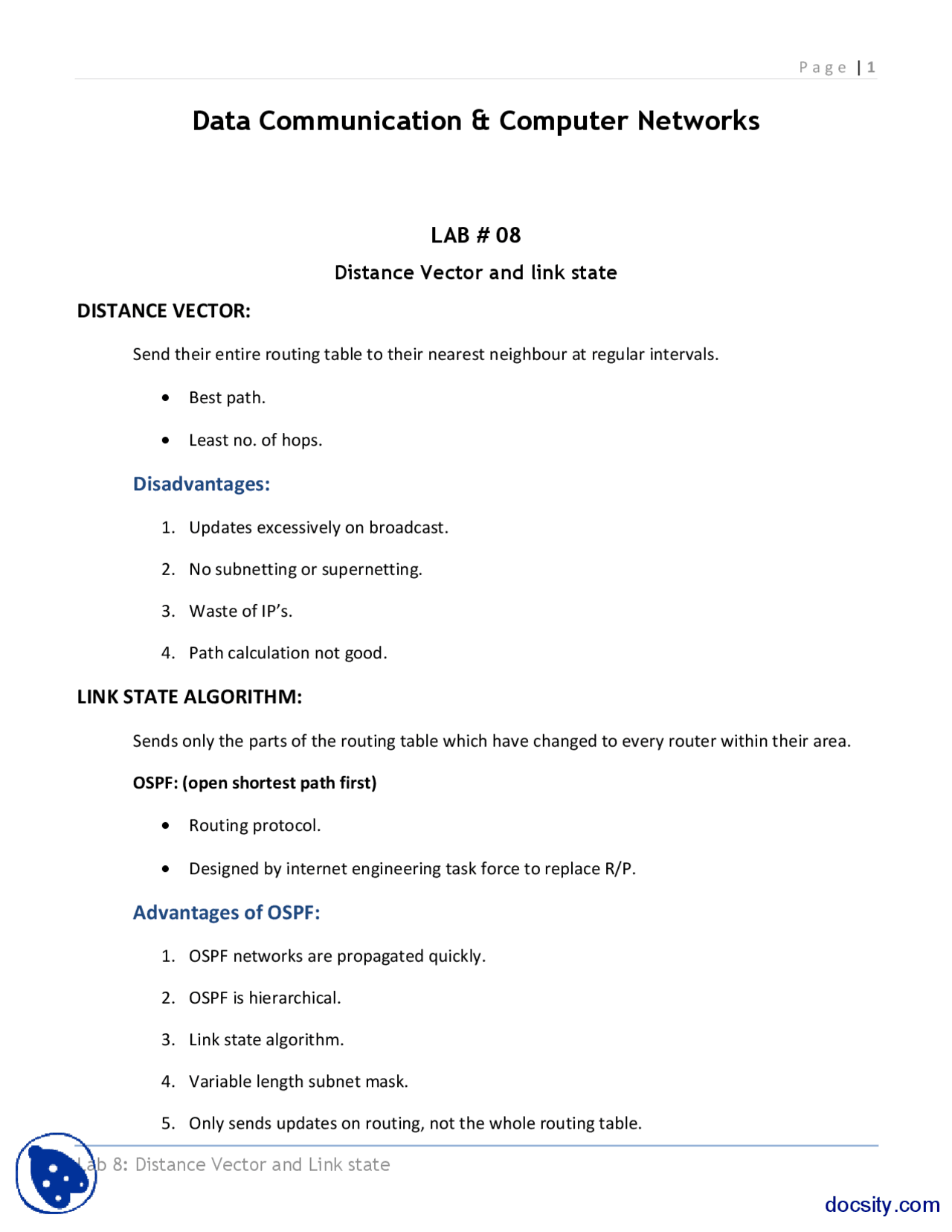 Distance Vector And Link State Networking And Computer Networks Lab