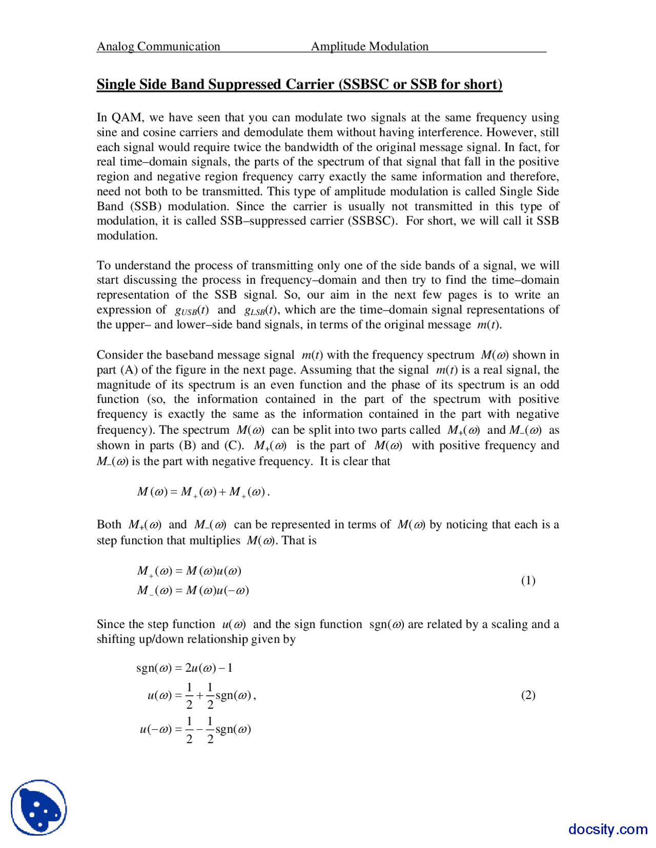 Single Side Band Suppressed Carrier (SSBSC or SSB for short)-Analog ...