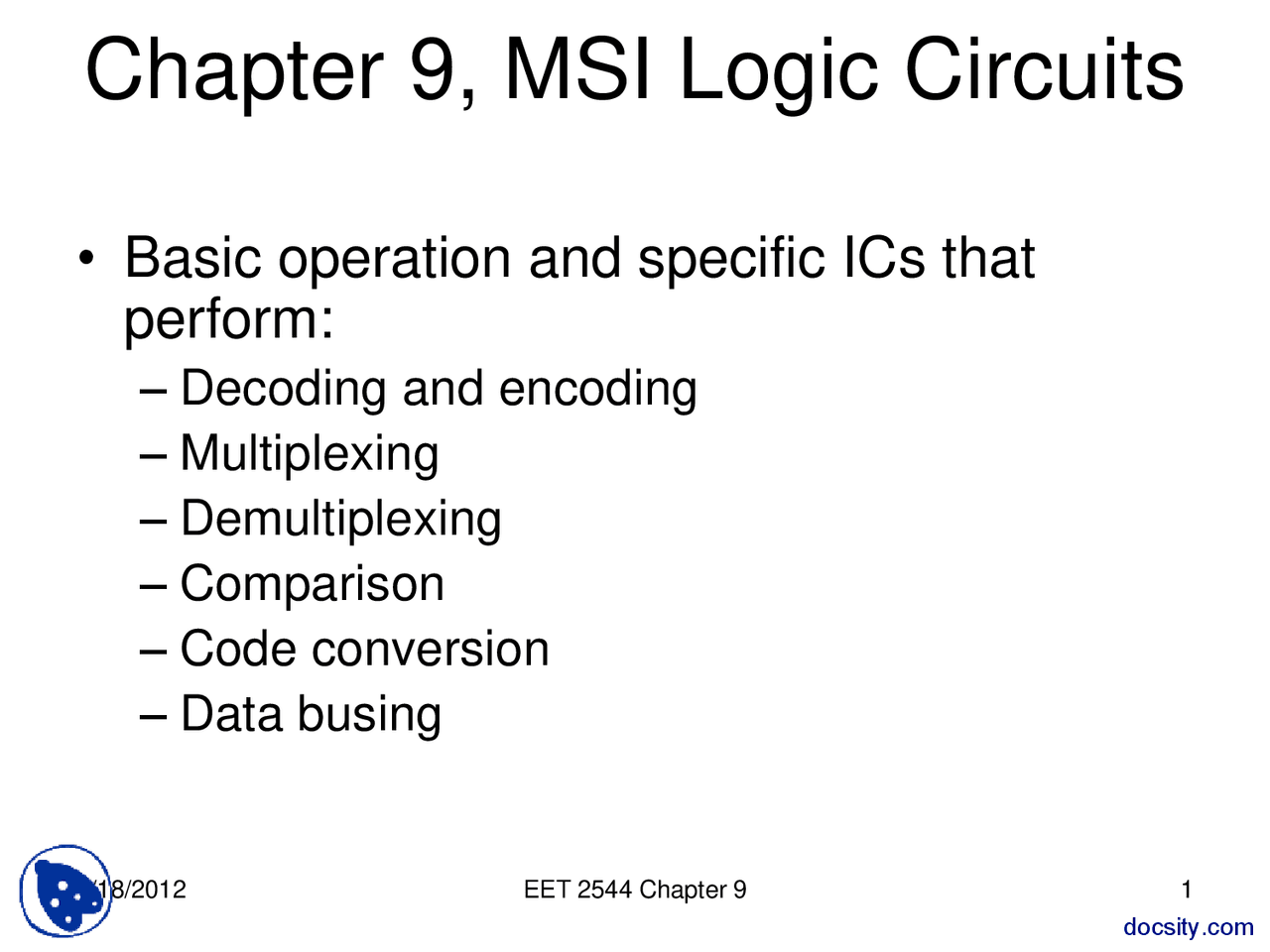 MSI Logic Circuits-Digital Logic Design-Lecture Slides | Slides Digital Logic Design and ...