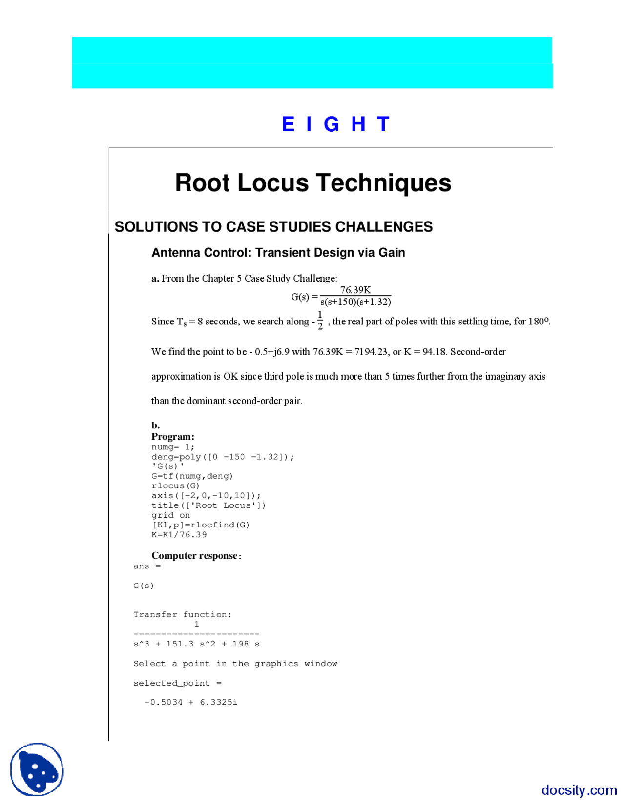 Root Locus Techniques Control Systems Lecture Handout Docsity