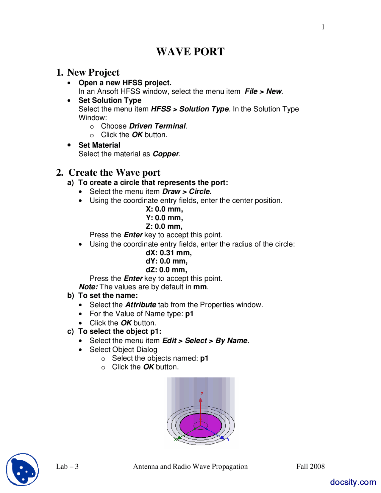 Wave Port-Antenna Design and Theory-Lab Mannual - Docsity