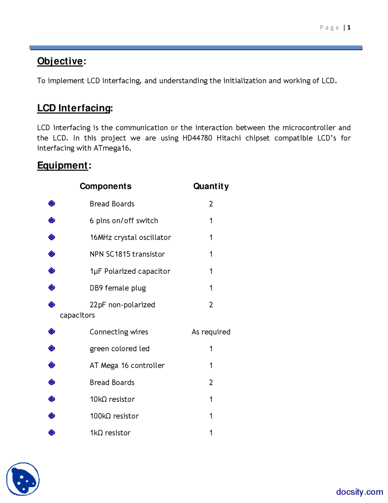 Lcd Interfacing Interfacing Microprocessor Project Report Docsity