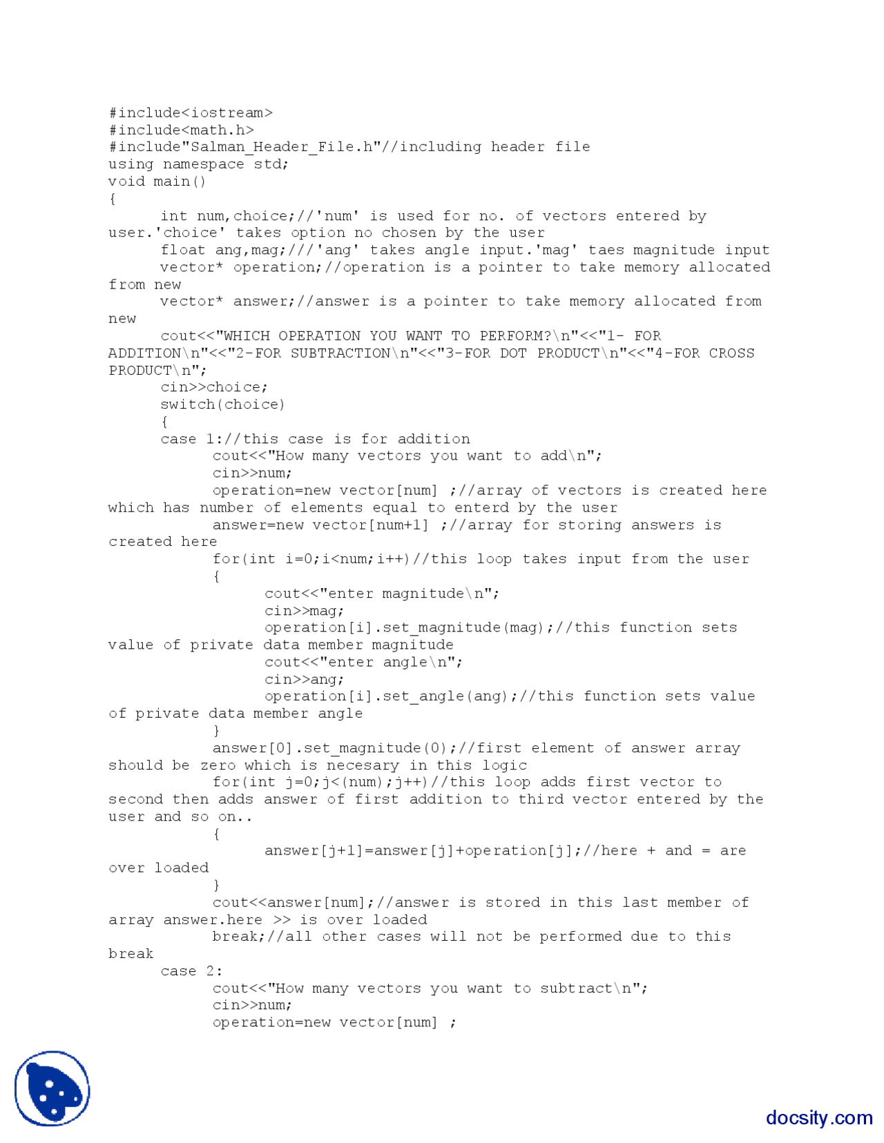 Class Vectors Object Oriented Programming C Language Codes Docsity 6216