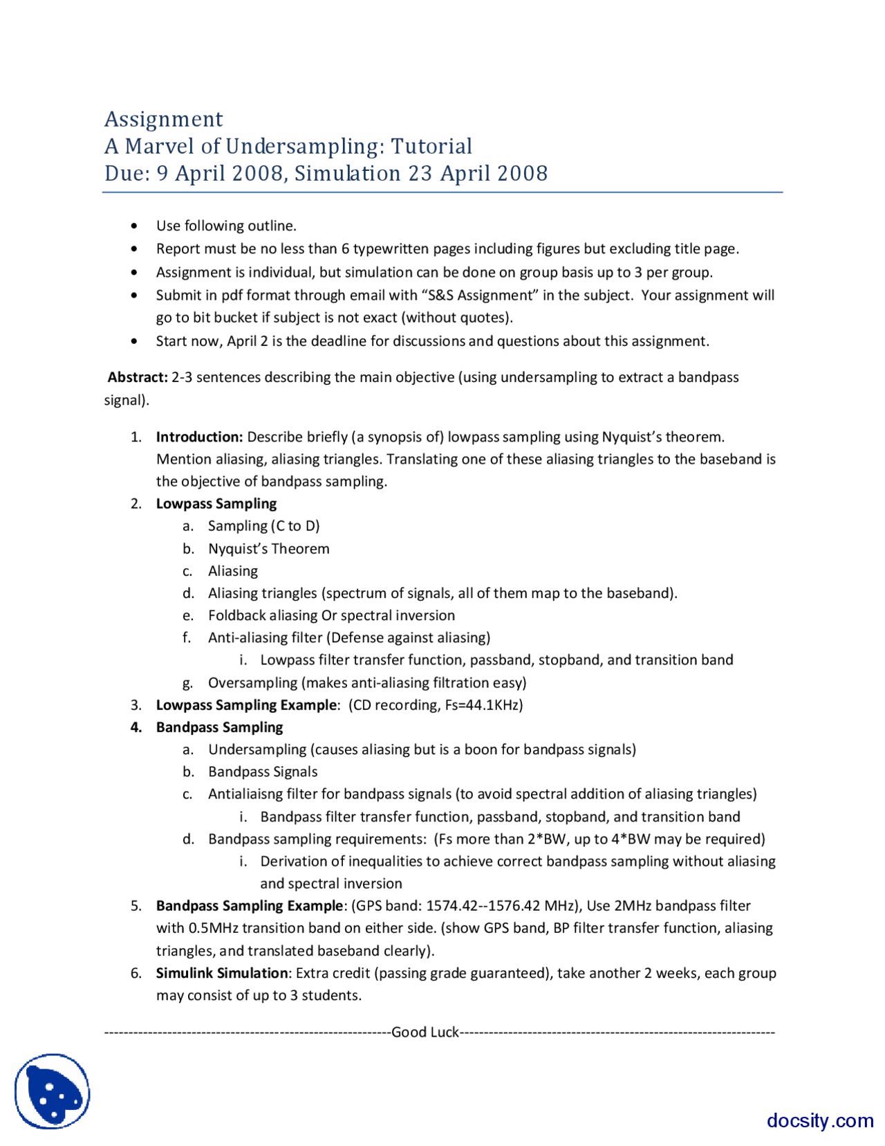 A Marvel Of Undersampling Signals And Systems Assignment Docsity