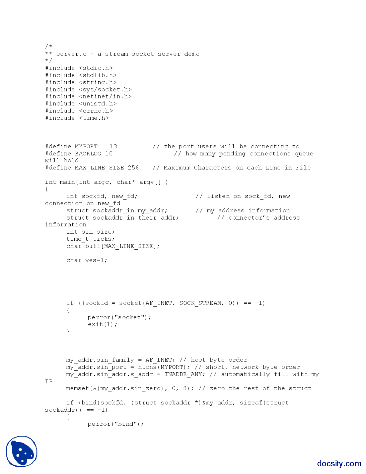 Server I Network Programming Lab Report Docsity