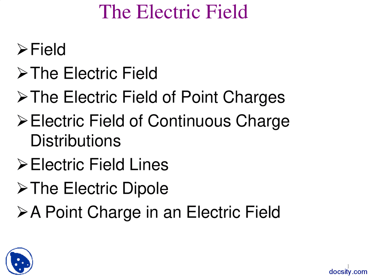 The Electric Field Applied Physics Lecture Slides Docsity