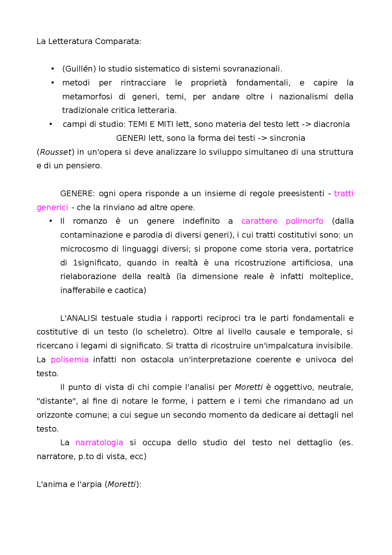 Appunti Di Letteratura Comparata Docsity