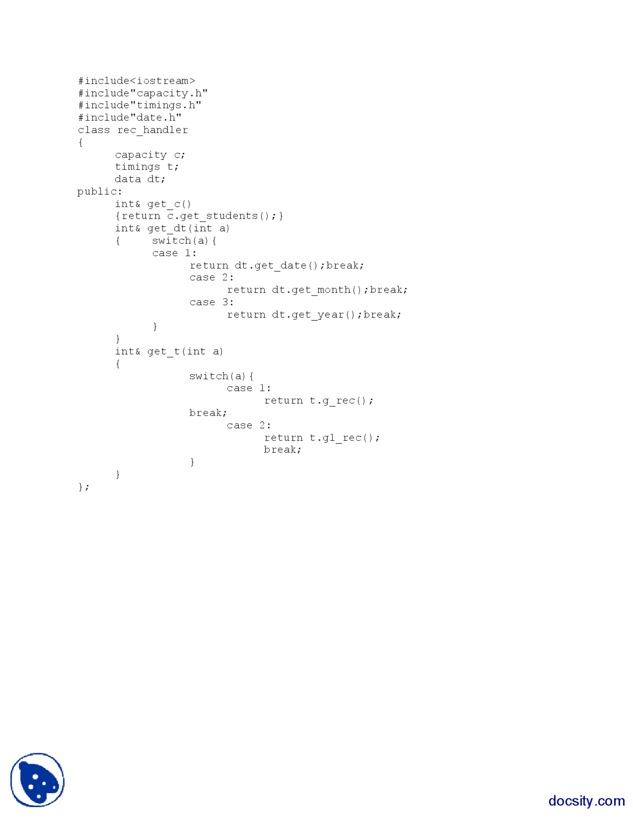 Class Storage Object Oriented Programming C Language Codes Docsity
