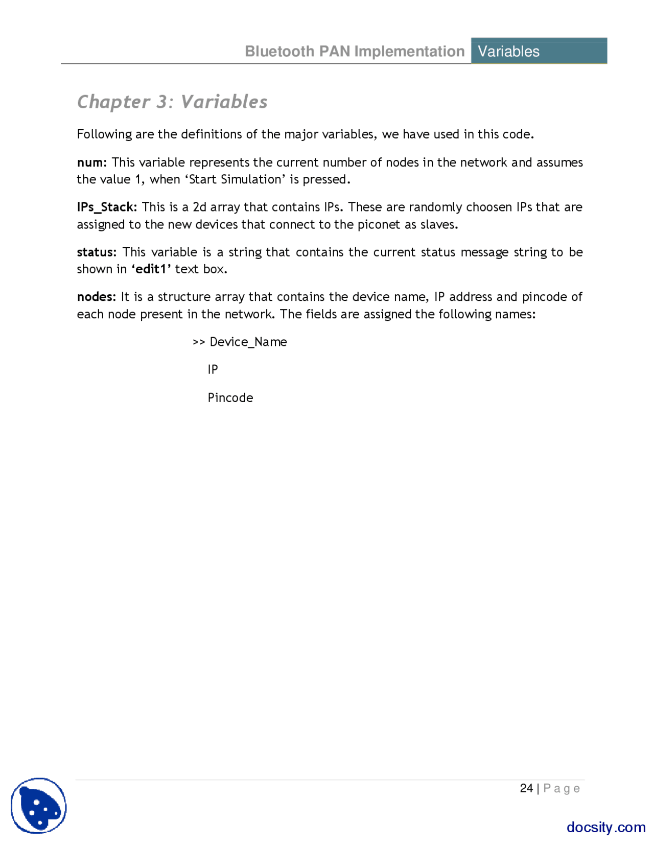 Variables Network Programming Project Bluetooth Pan Report Docsity