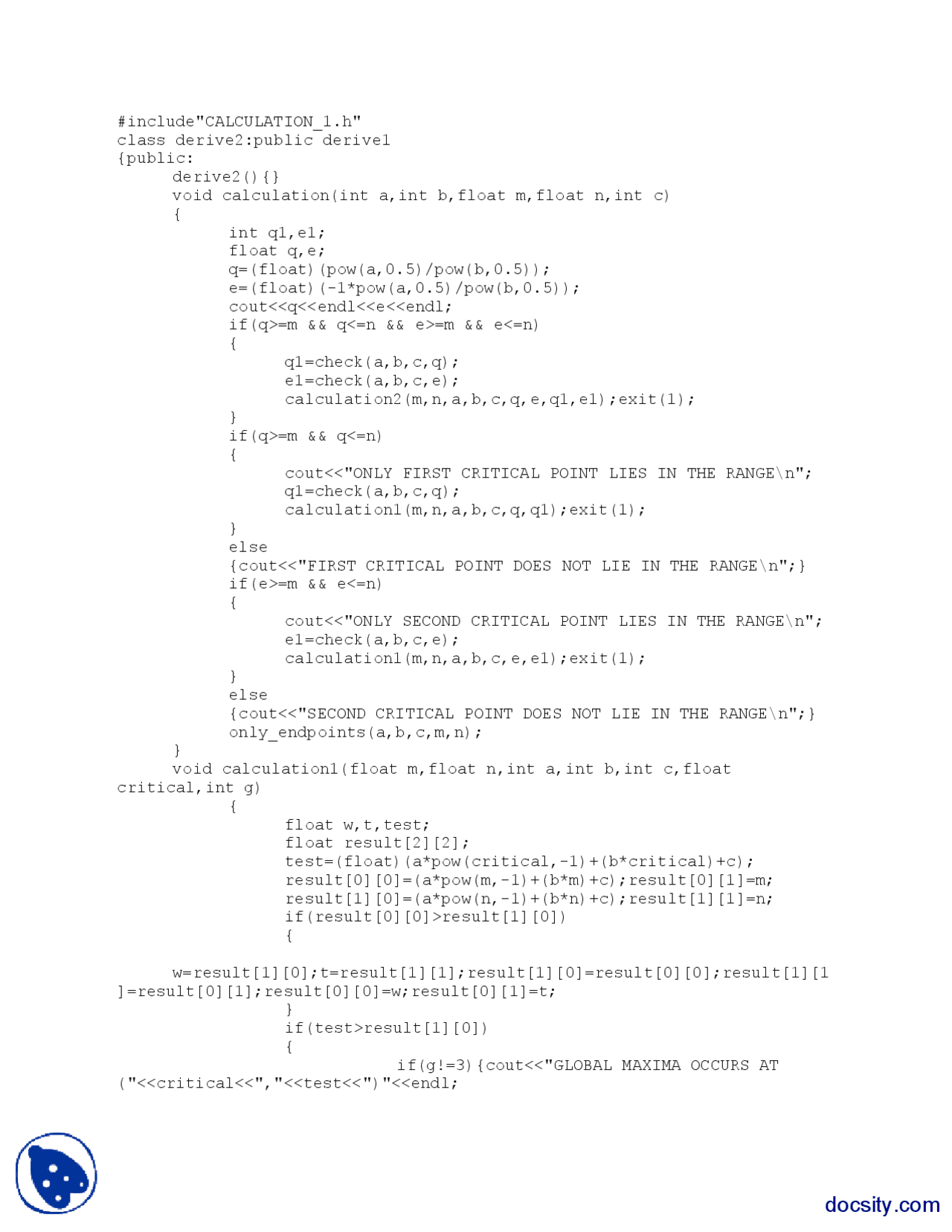 Class Calculations Object Oriented Programming C Language Codes Docsity