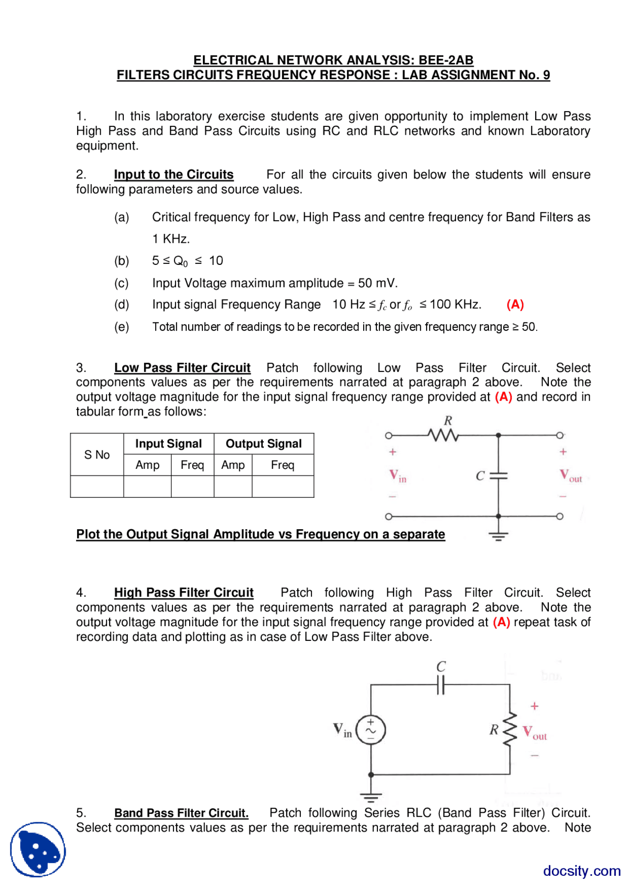 Input to the Circuits-Electrical Network Analysis-Lecture Handout | Exercises Electrical Network ...