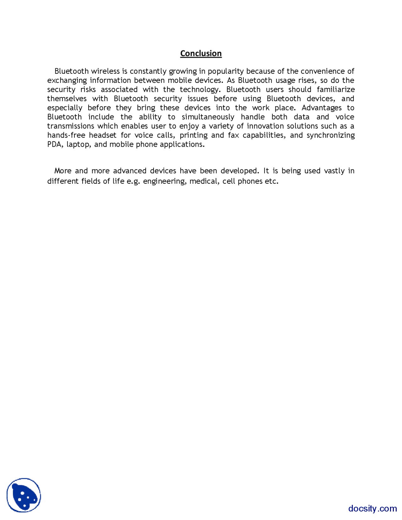 Conclusion Network Programming Project Bluetooth Pan Report Docsity