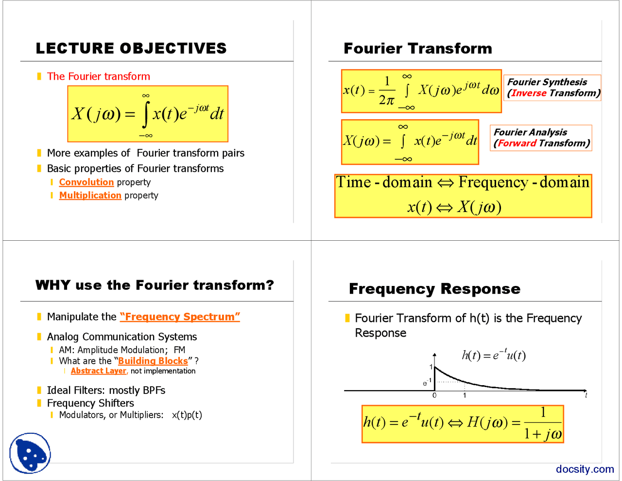 Fourier Transform Signals And Systems Lectue Slides Docsity