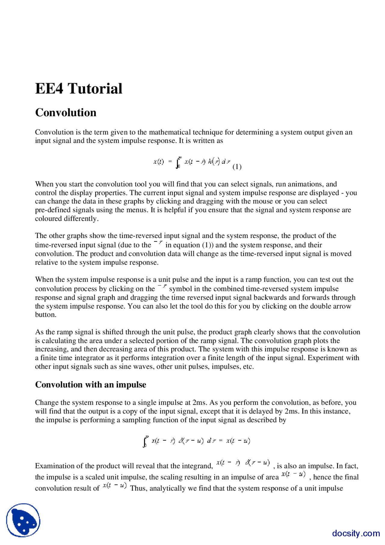 Ee4 Tutorial Signals And Systems Lecture Handout Docsity