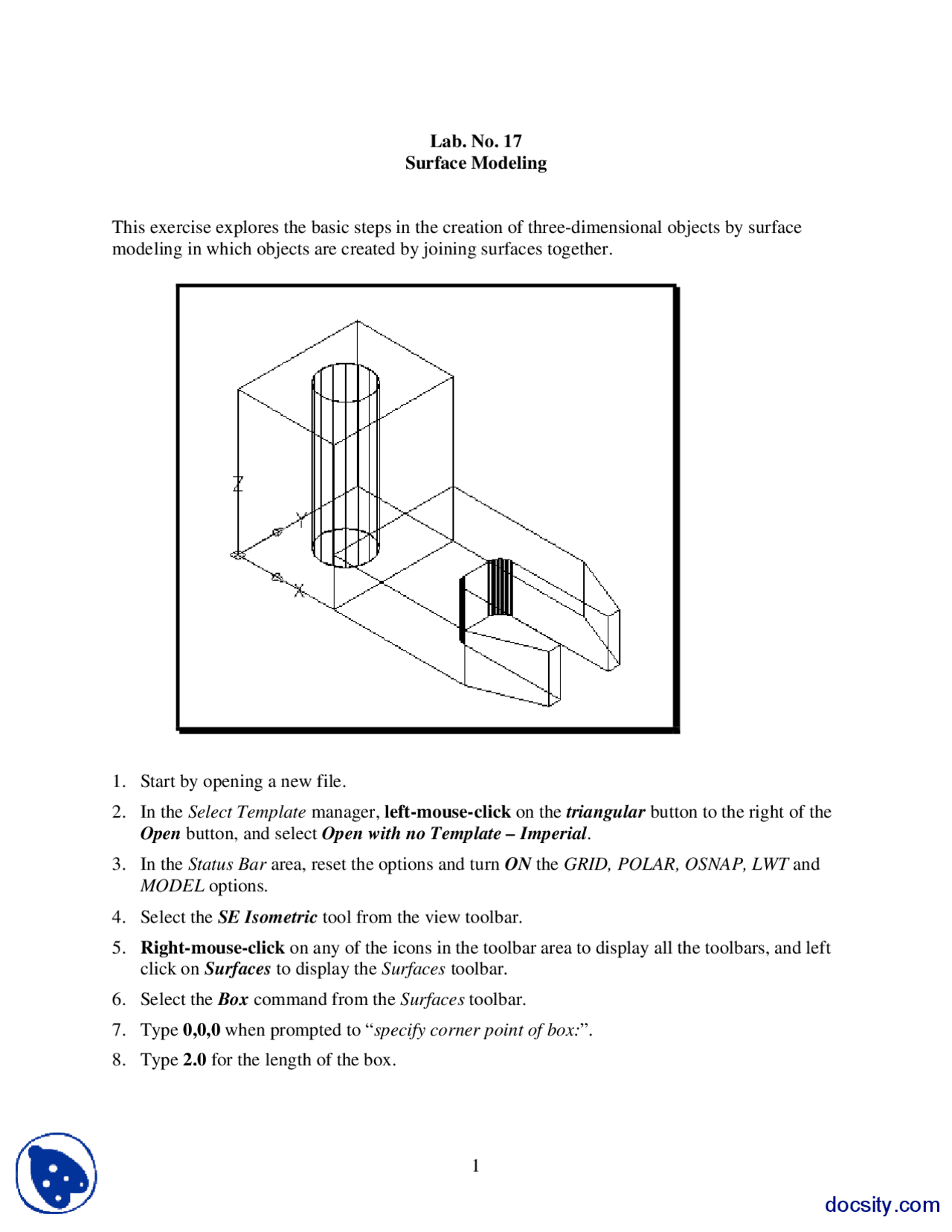 Surface Modeling-Computer Aided Drawing-Lab Assignment - Docsity
