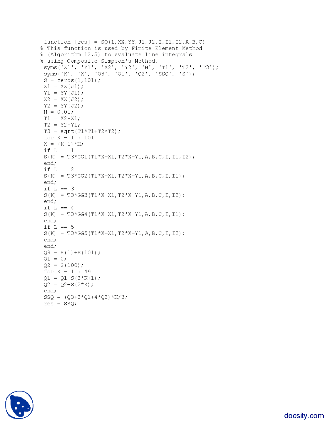 Finite Element Method 1 Numerical Analysis Matlab Code Docsity