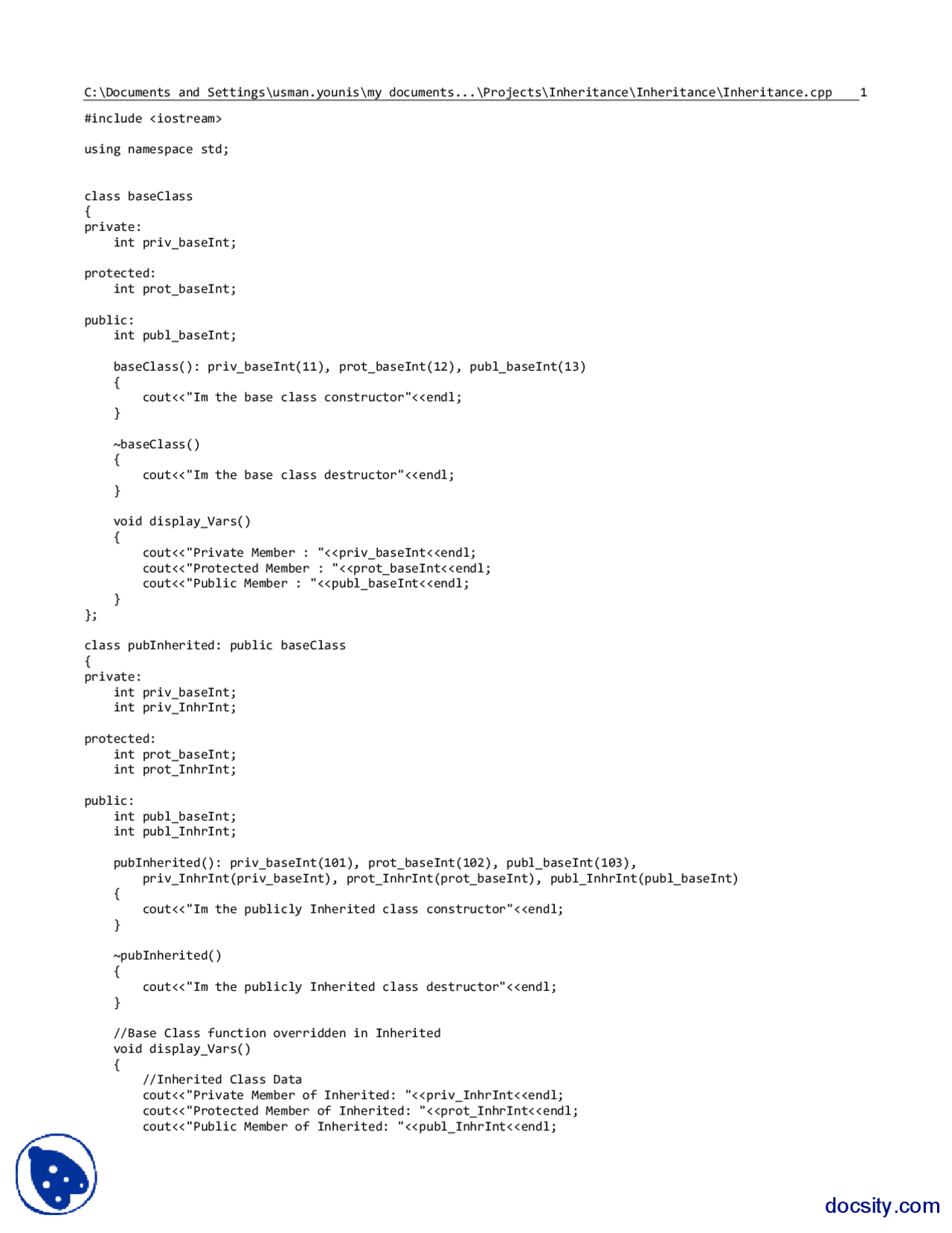 Inheritancecpp Object Oriented Programming Lecture Handout Docsity 7501