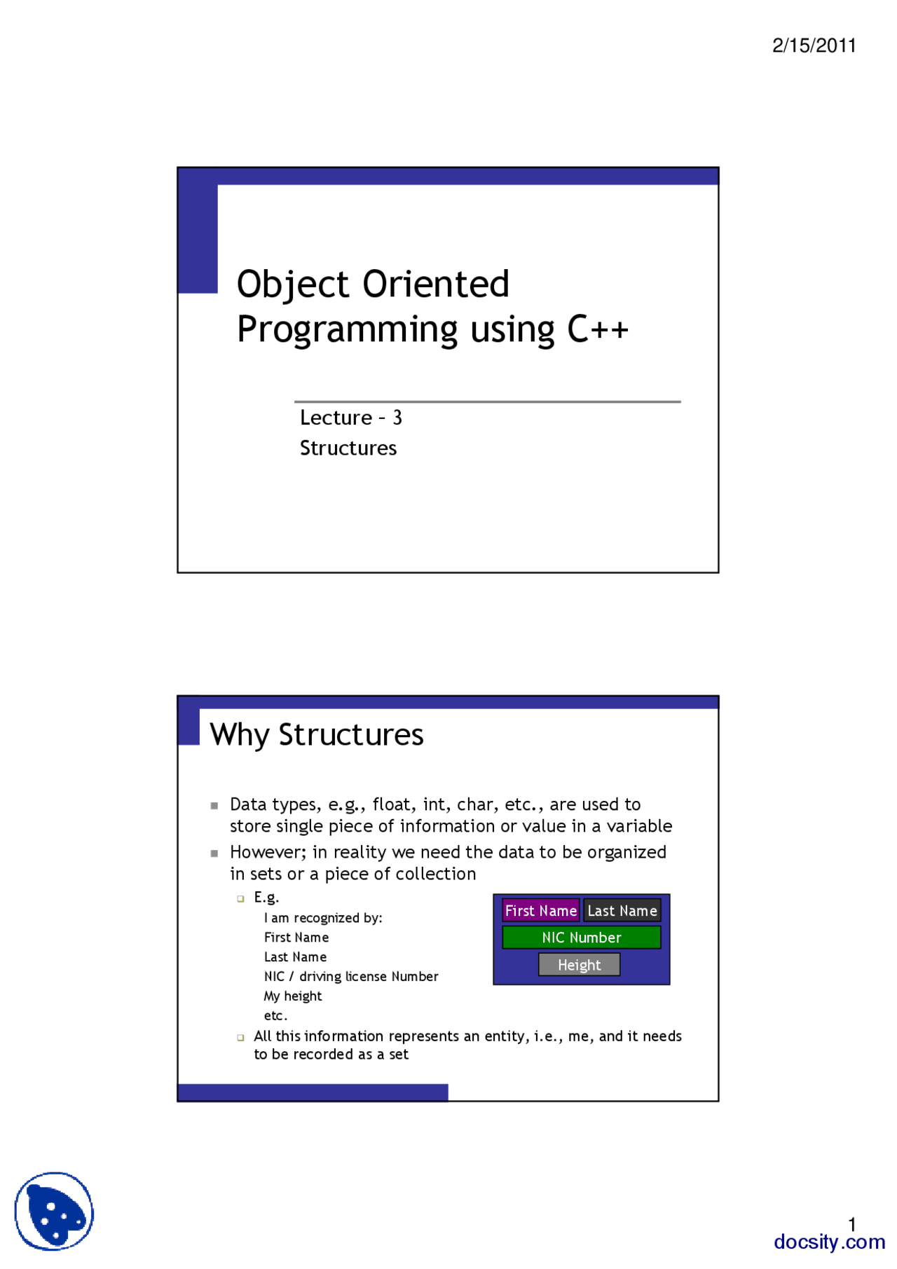 Structures Object Oriented Programming Lecture Slides Docsity 0850