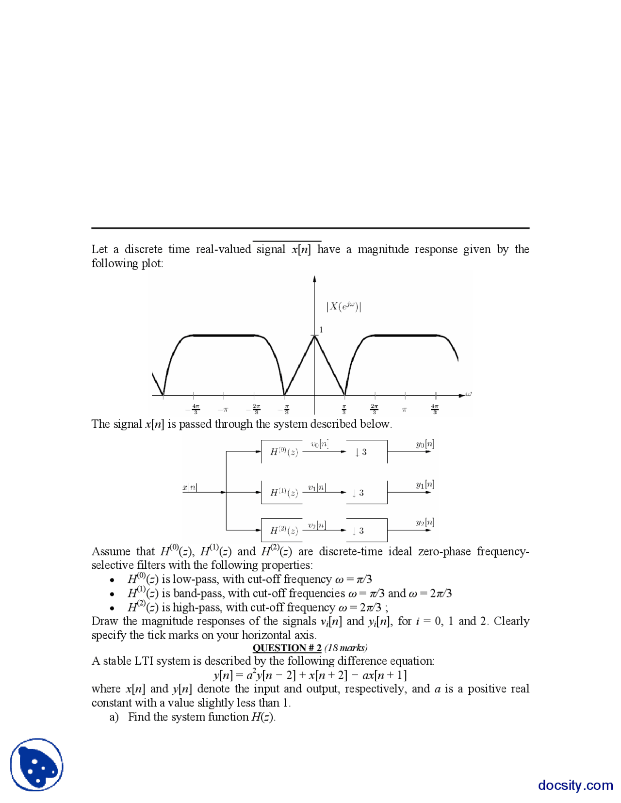 Discrete Time Signals-Signals and Systems-Exam Paper - Docsity