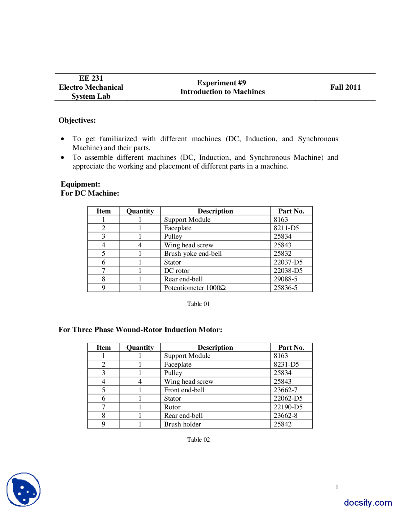 Introduction to Machines-Electro Mechanical Systems-Lab Mannual | Exercises Electromechanical ...