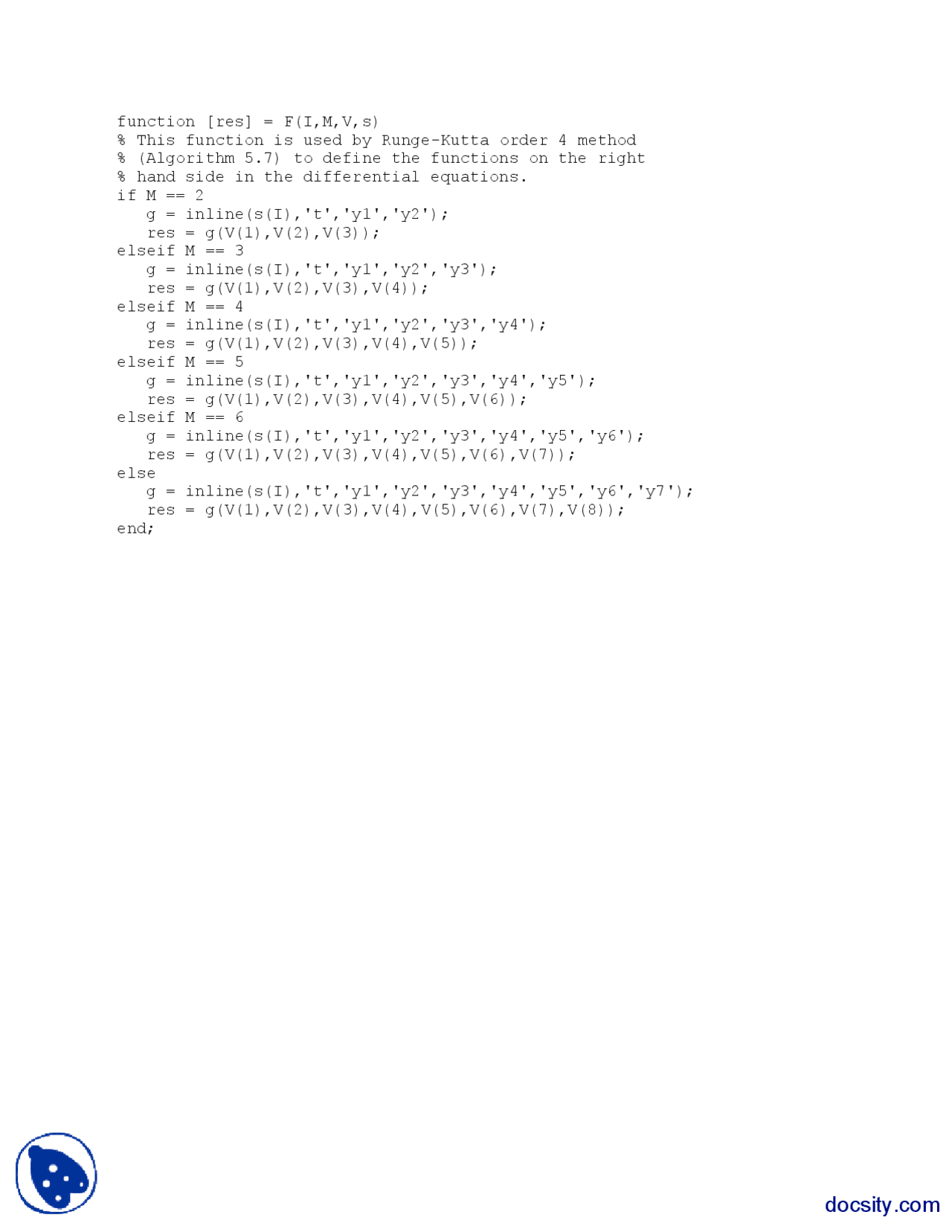 Runge Kutta Order 4 Method Numerical Analysis Matlab Code Exercises Mathematical Methods For