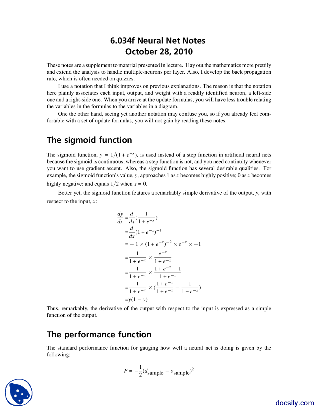 The Sigmoid Function-Artificial Intelligence-Lecture Handout | Exercises Artificial Intelligence ...