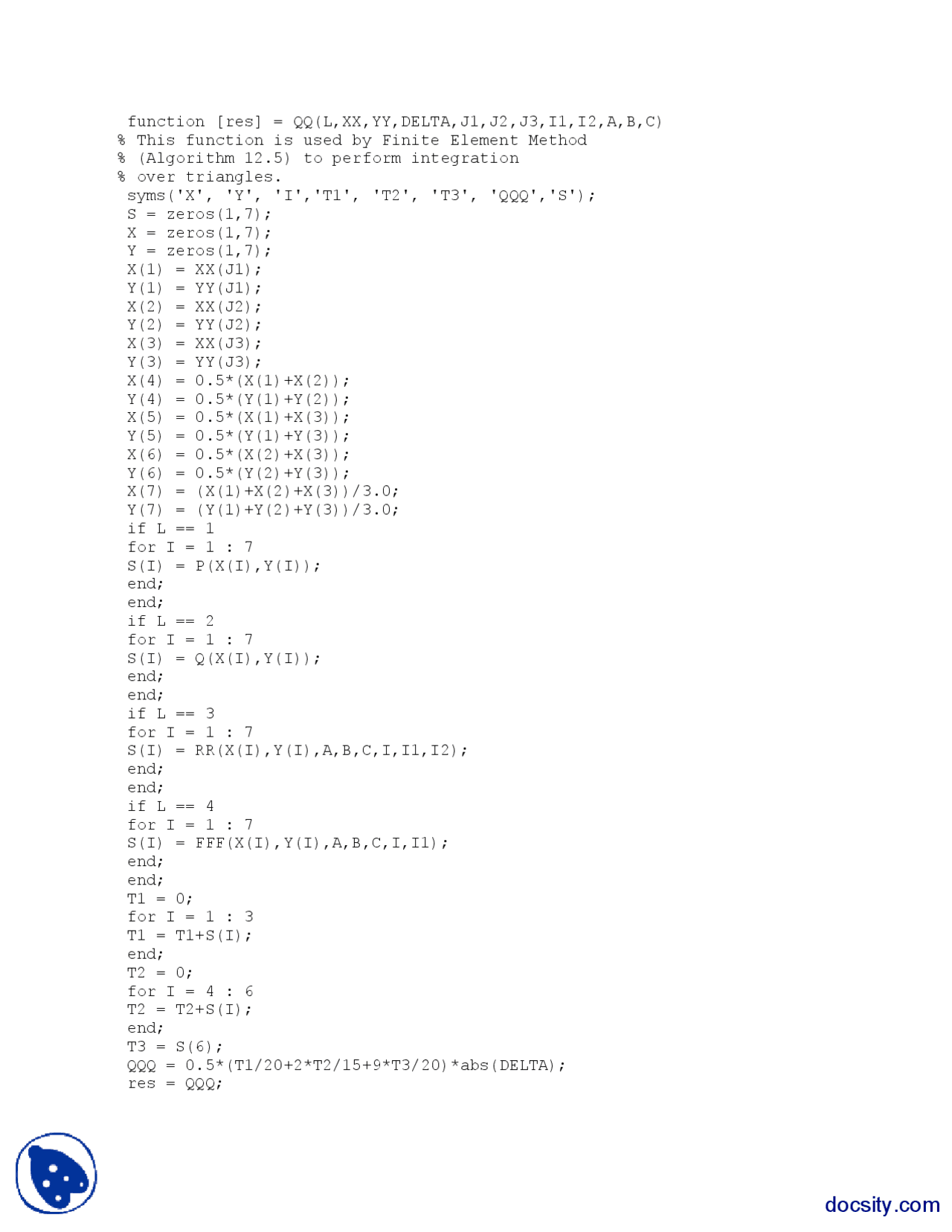 Finite Element Method 4 Numerical Analysis Matlab Code Docsity