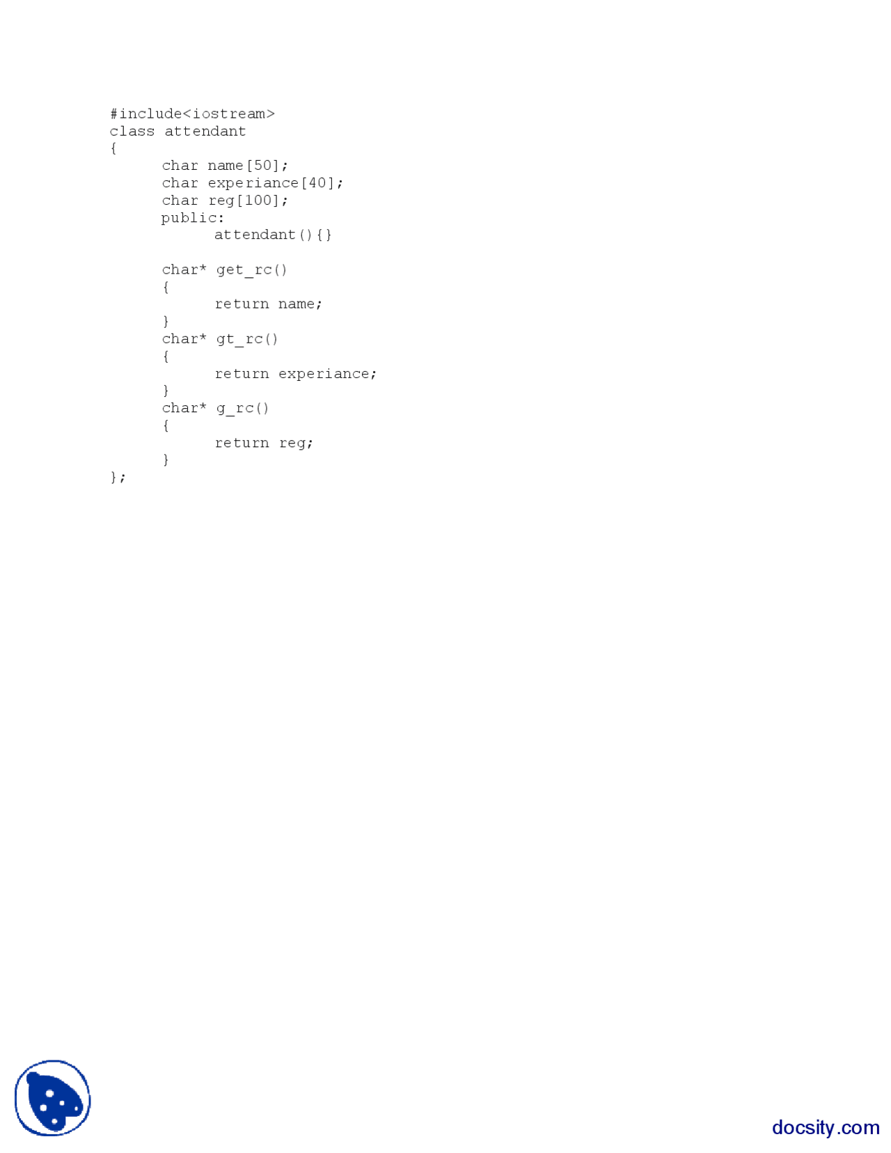 Class Attendant Object Oriented Programming C Language Codes Docsity