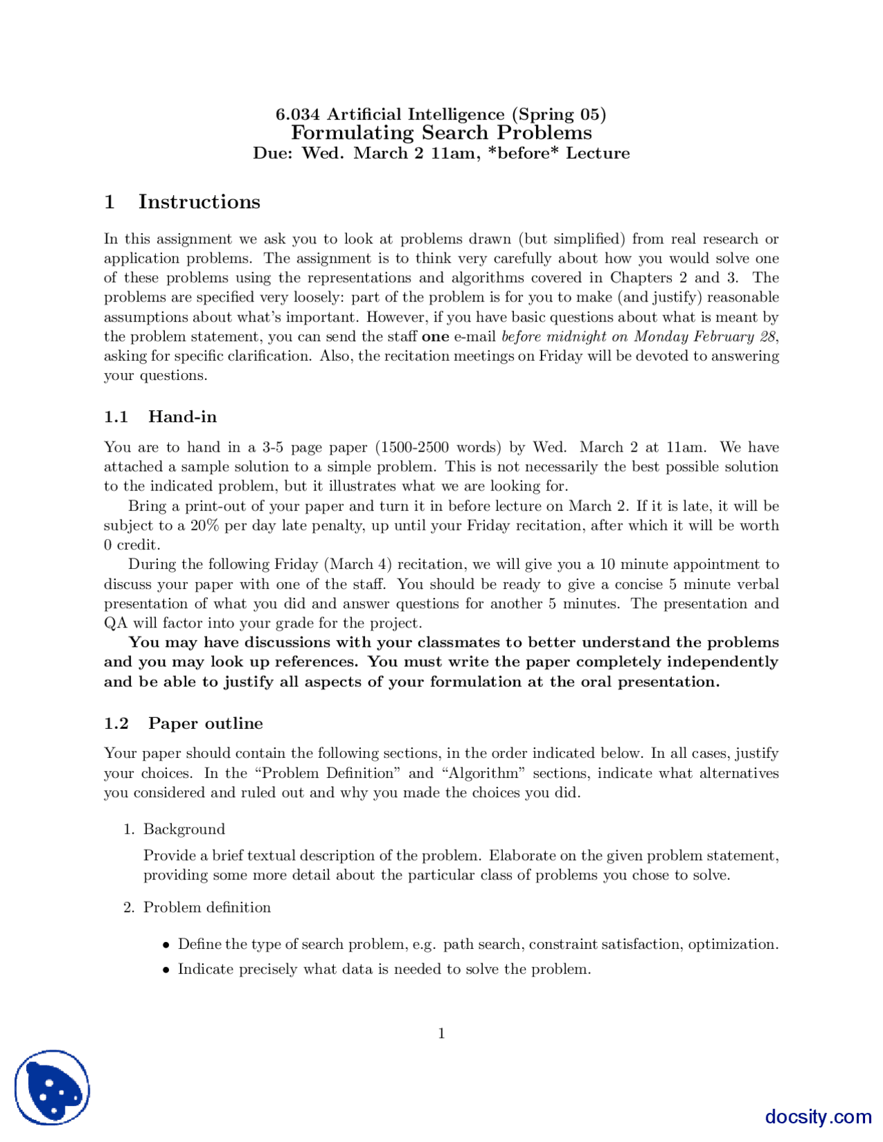 Formulating Search Artificial Intelligence Project Report Docsity