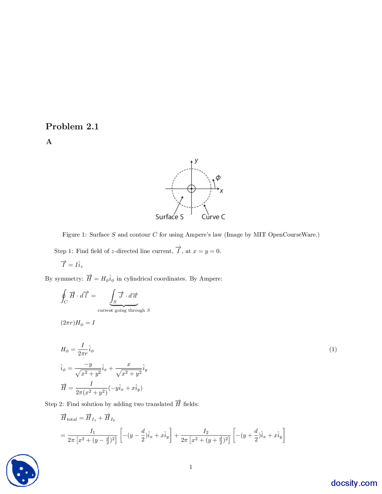 Amperes Law Electromegnatic Field Assignment Docsity