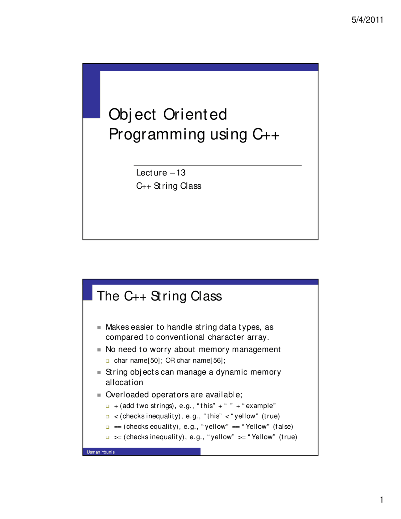 C Plus Plus String Class Object Oriented Programming Lecture Slides 5865