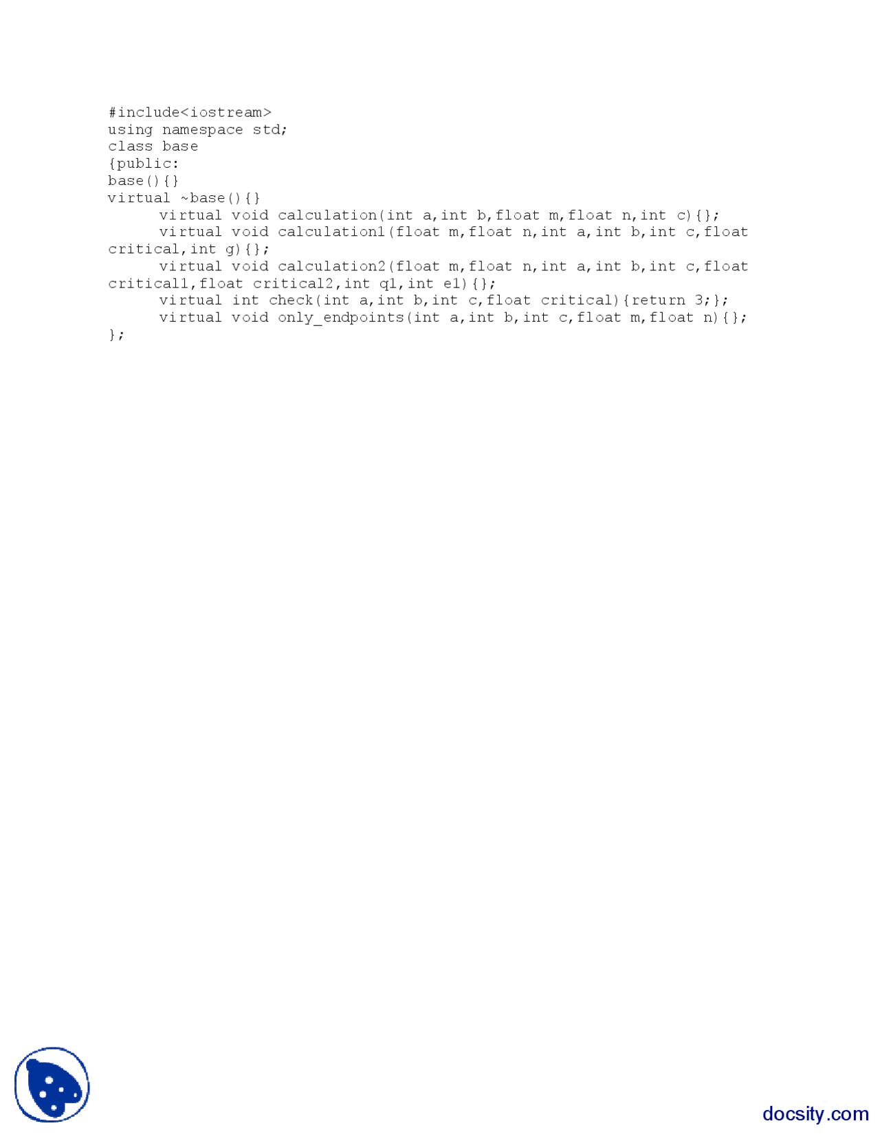 Class Base Object Oriented Programming C Language Codes Docsity 8256